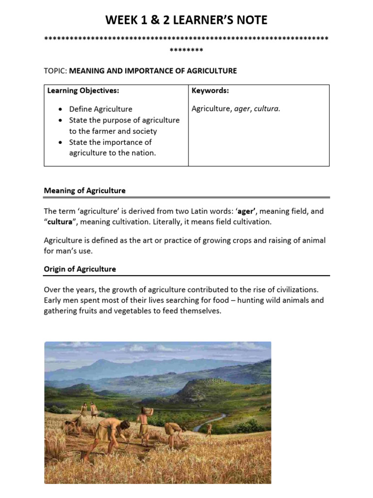 Agricultural Science Learners' Note (Week 1 To 10) | PDF