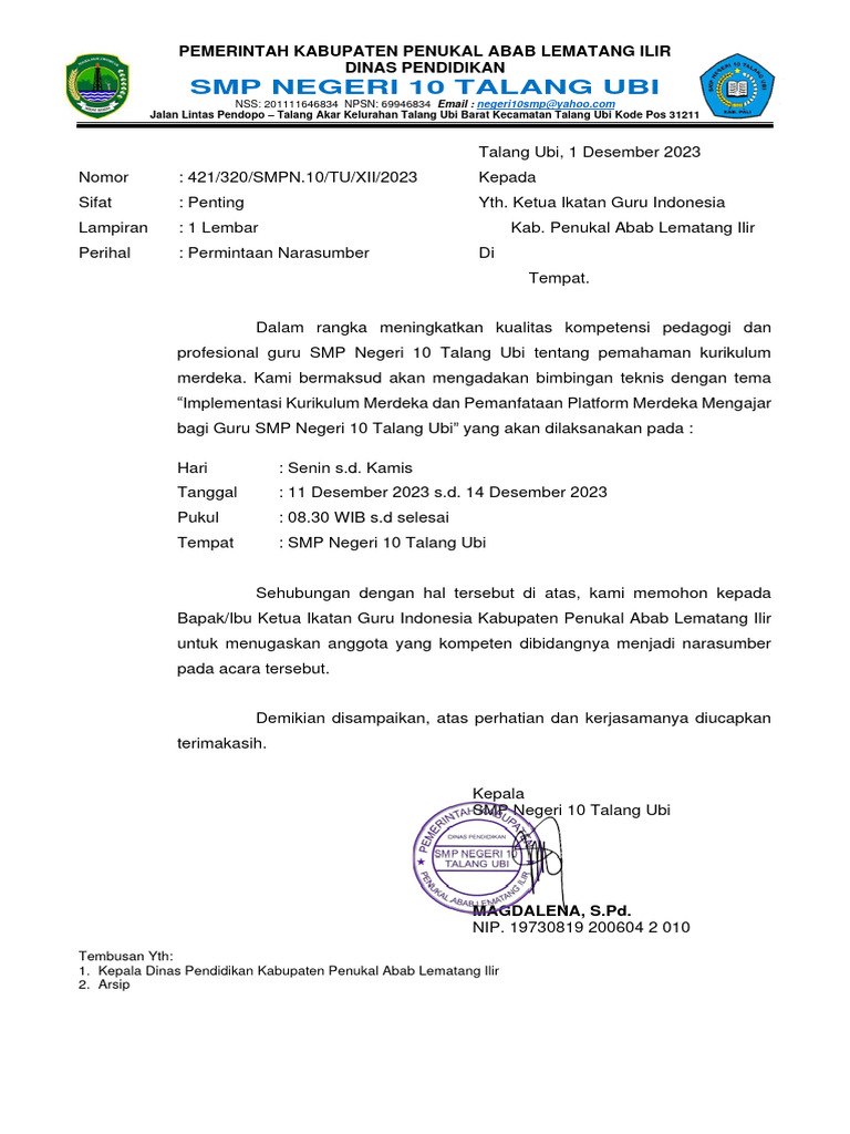 Surat Permohonan Narsum | PDF