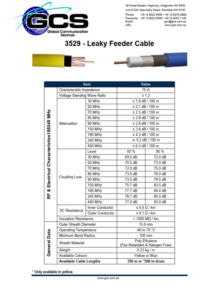 GCS 3529 General VHF Cable Spec Sheet | PDF | Decibel | Electrical Resistance And Conductance