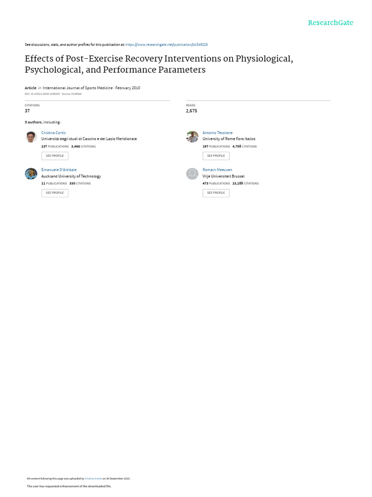 Effects of Post-Exercise Recovery Interventions On Physiological ...