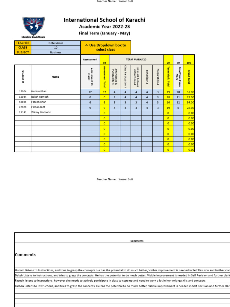 End of Year Report Template March 2023 (GRADE 10) | PDF