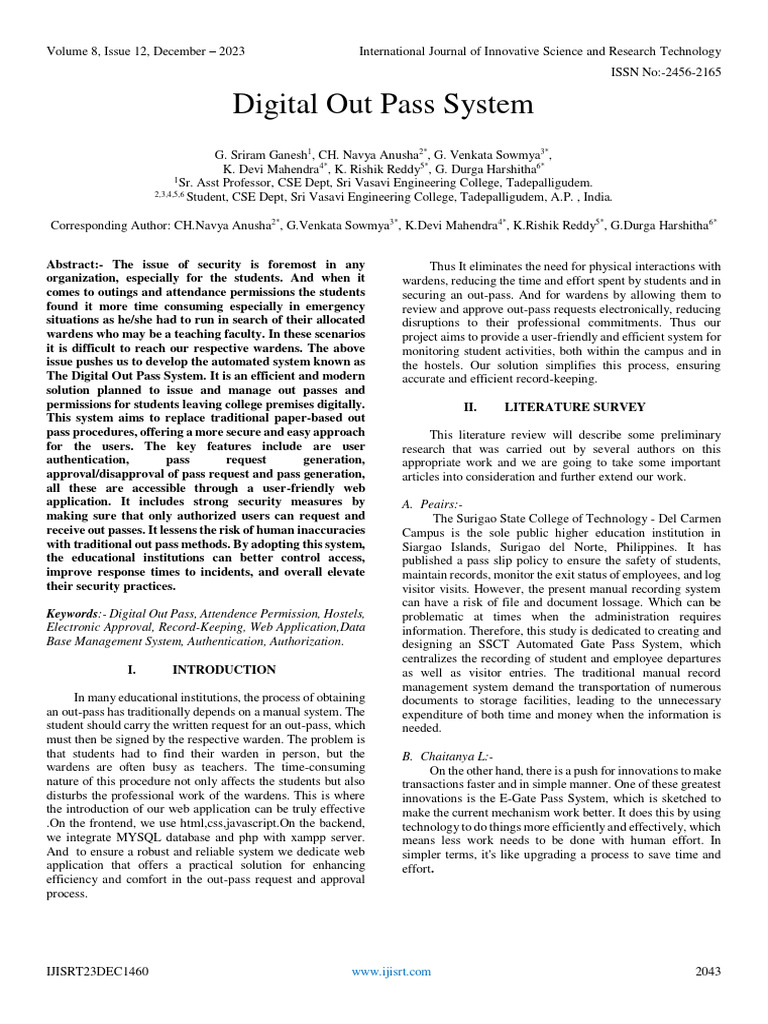 Digital Out Pass System | PDF | Databases | Security