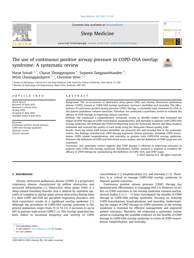 The Use of Continuous Positive Airway Pressure in COPD-OSA Overlap ...