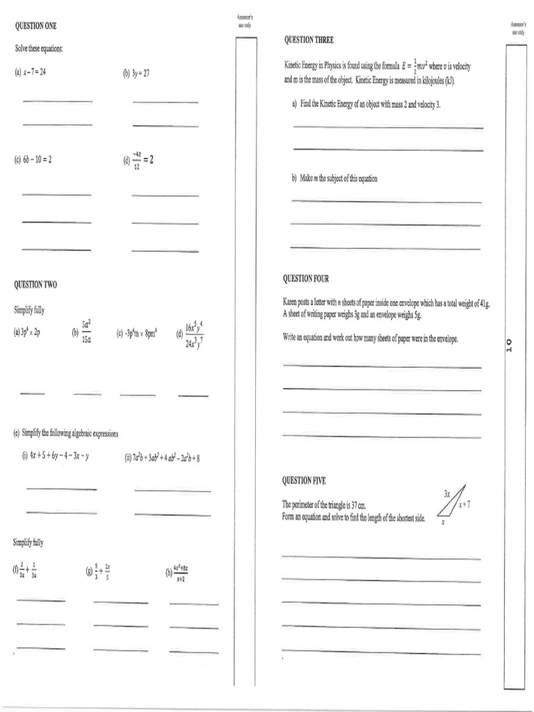 Algebra Revision Practice Pdf