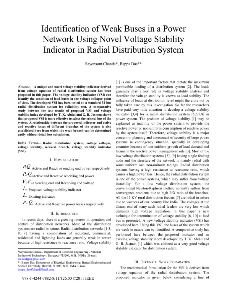 Identification of Weak Buses in A Power Network Using Novel Voltage Stability Indicator in ...