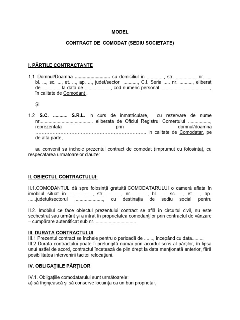 8_ Model Contract de Comodat | PDF