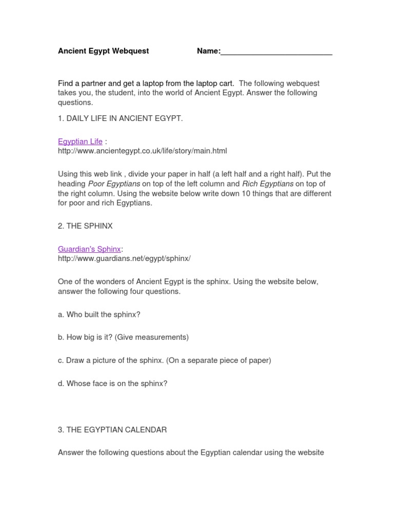 Ancient Egypt Webquest | PDF | Ancient Egypt | Mummy