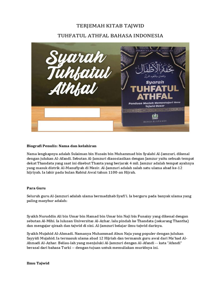 Terjemah Kitab Tajwid Tuhfatul Athfal | PDF