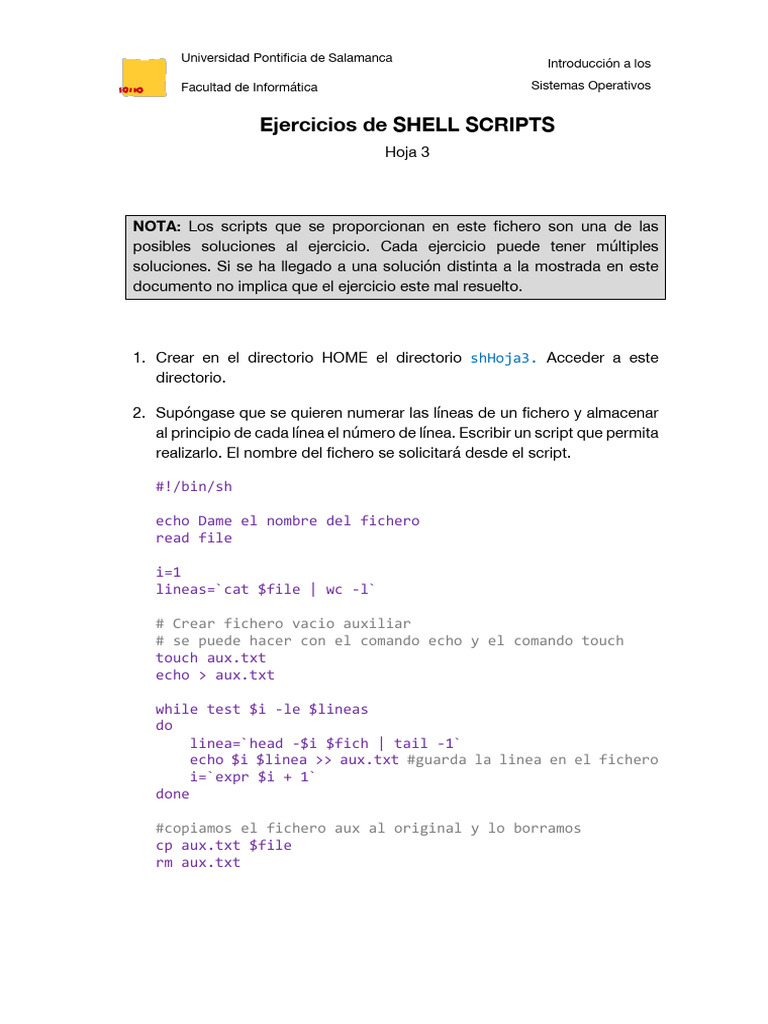 3 Solucion Ejercicios Shell Scripts | PDF | Computadoras