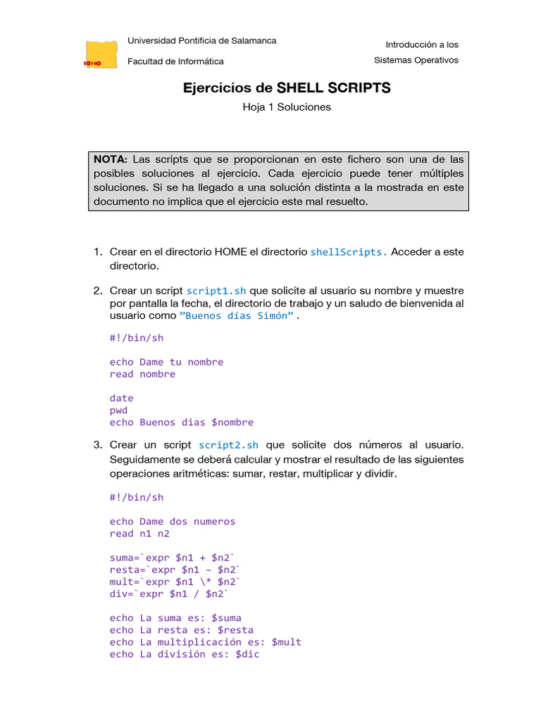 1 SOLUCION Ejercicios SHELL SCRIPTS | PDF