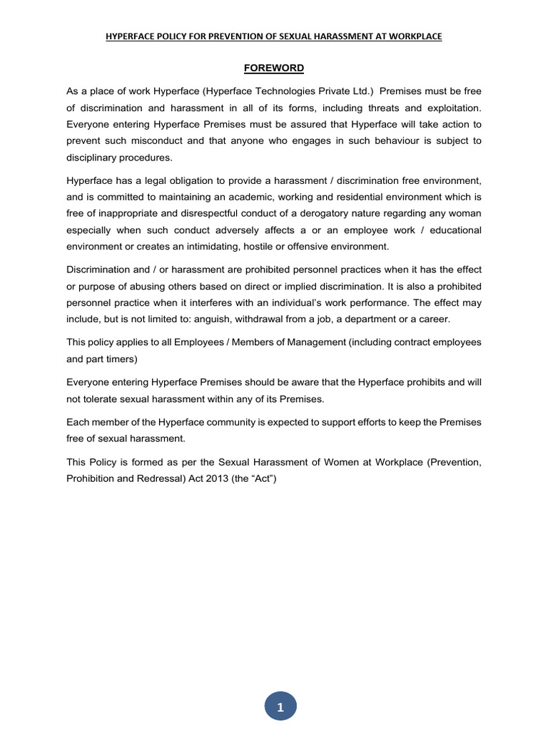 Posh Policy V1.2 | PDF | Sexual Harassment | Justice