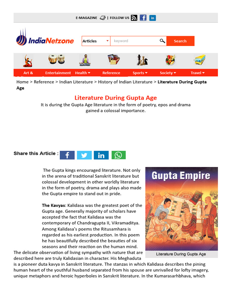 WWW Indianetzone Com 22 Literature - During - Gupta - Age HTM | PDF