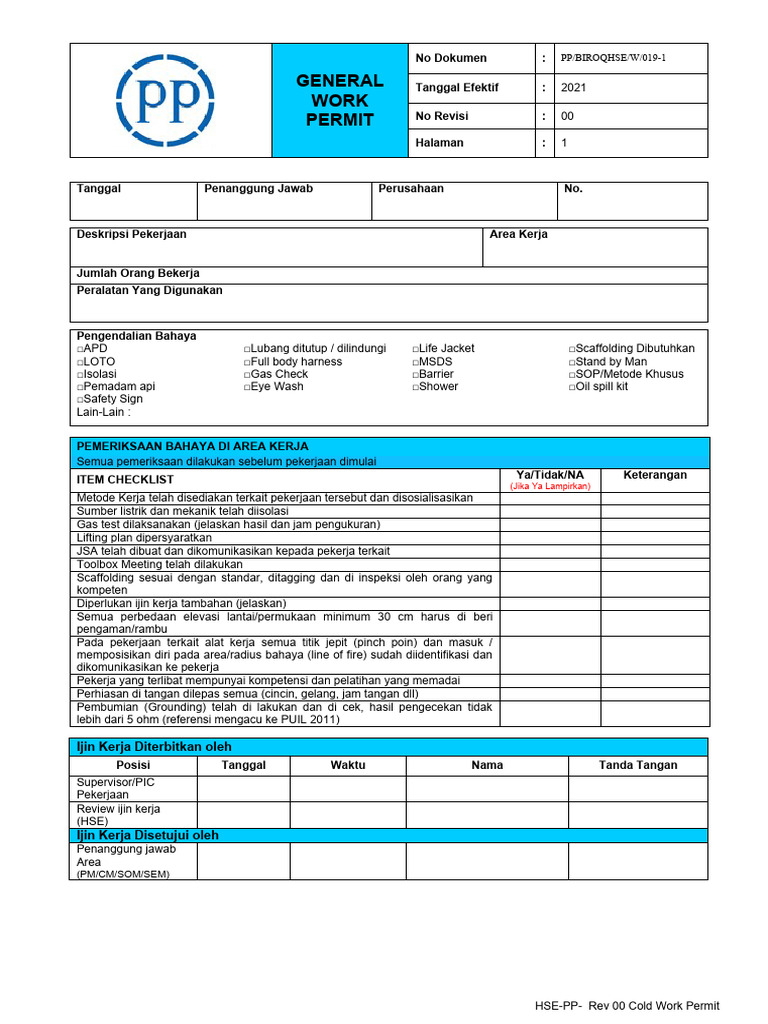 Lamp 1- Form General Work Permit | PDF
