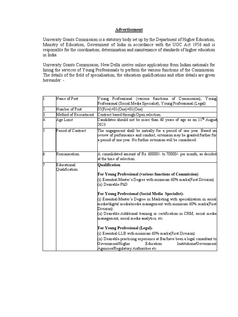 Detailed Advertisement Young Professionals | PDF