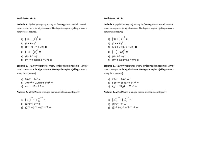 Kartkówka. Wzory Skroconego Mnozenia | PDF