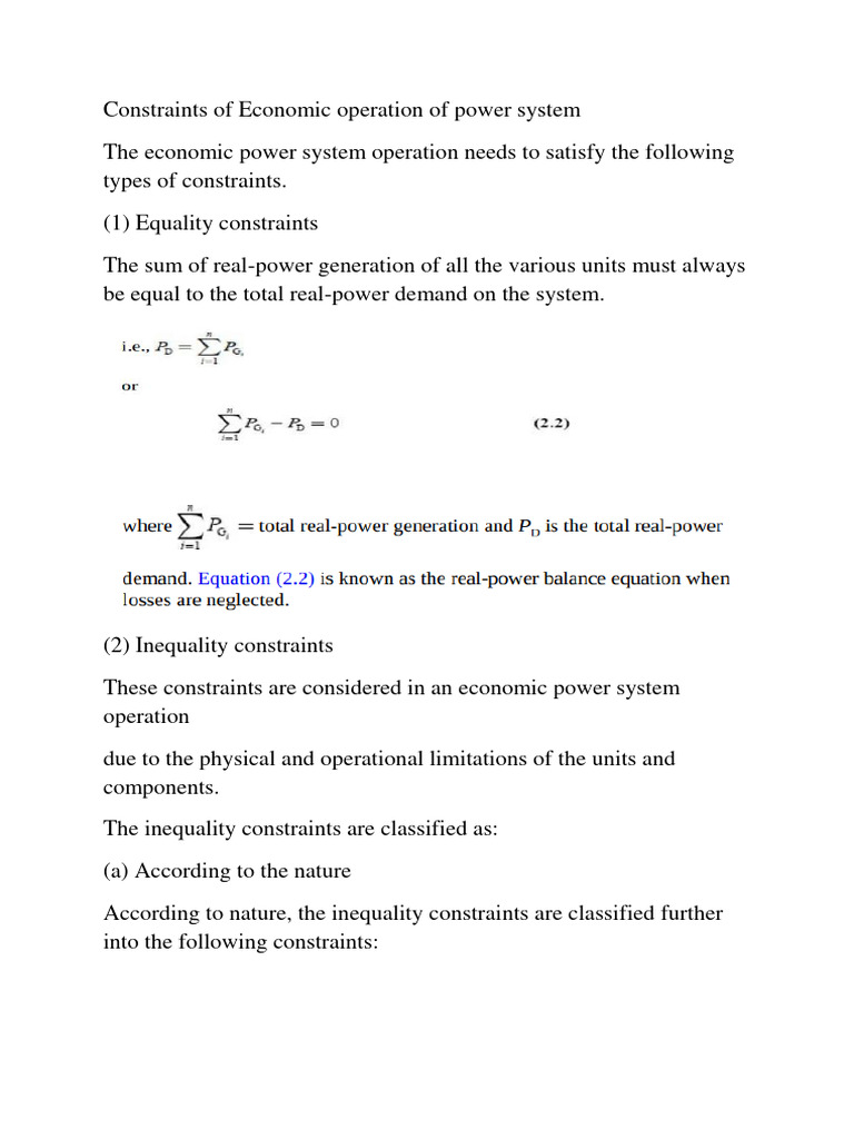 Economic Operation of Power System Notes | PDF | Mathematical ...