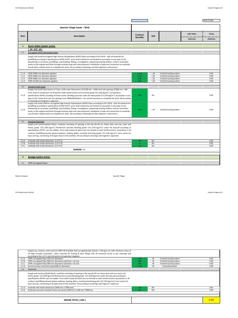 1 Storm Water System Works:: Spanish Village /sewer / BOQ Contract ...