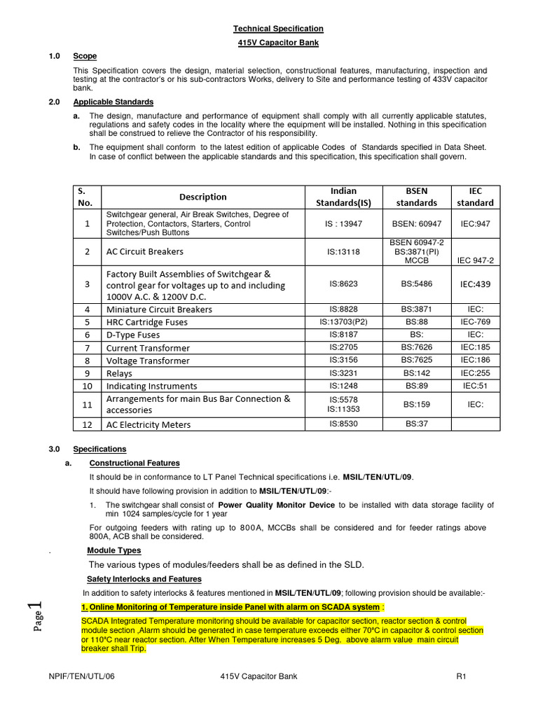 06-Technical Specification-LT Cap Bank - Proposed | PDF