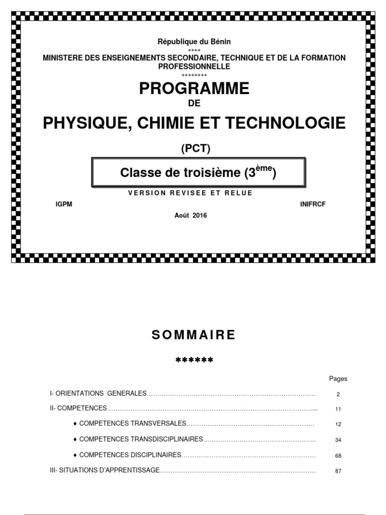 Prog 3eme PCT Revise Relu Aout 2016 | PDF