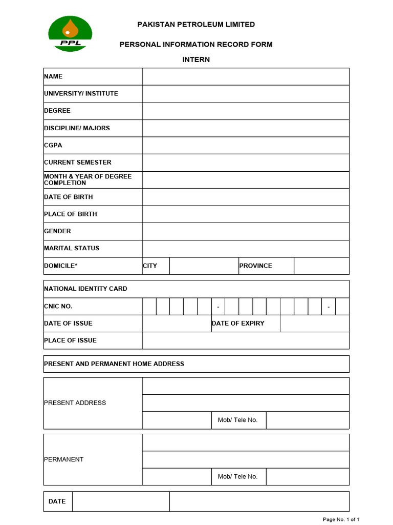 PIR Form- Intern | PDF