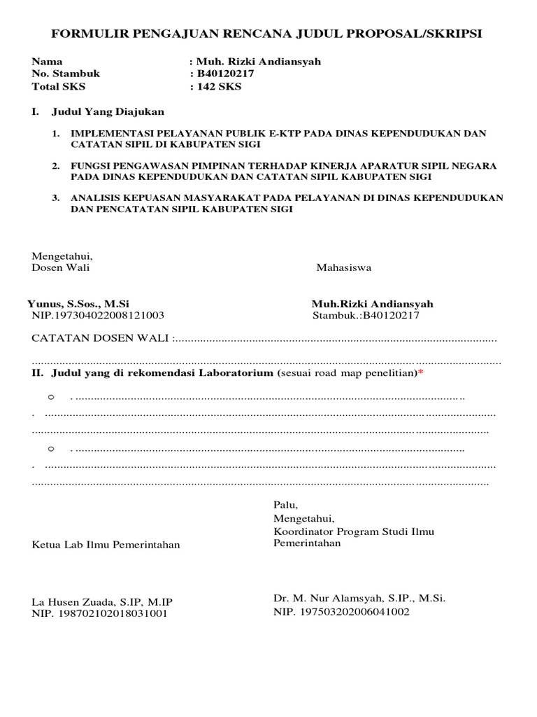 Sinopsis Pengajuan Judul Proposal - Muh. Rizki Andiansyah (B40120217) - Baru | PDF
