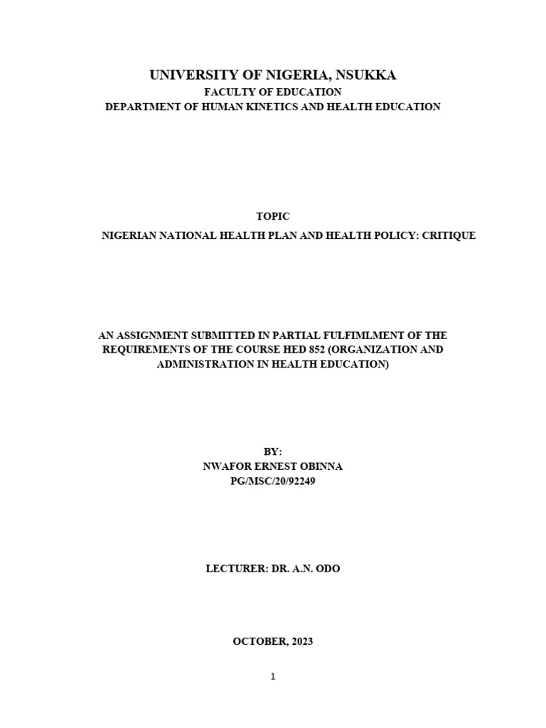 Critique Of The Nigerian National Health Plan And Policy Pdf Health