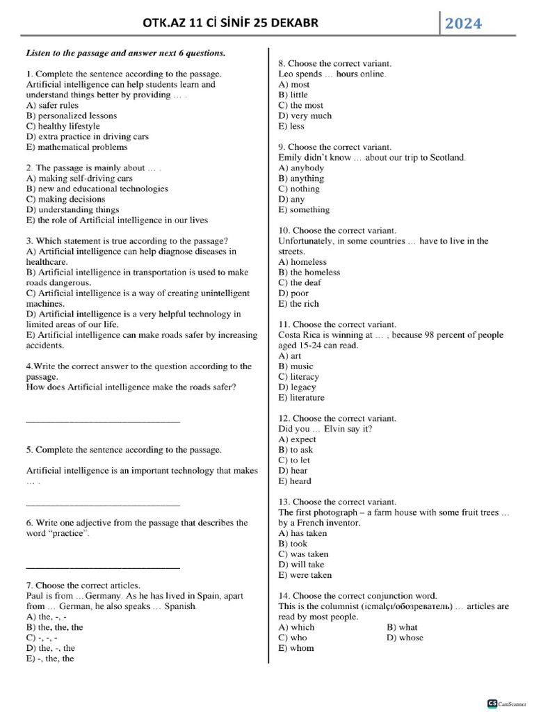 OTK - AZ Buraxılış 2024 ( 1) - Sinif 11 | PDF
