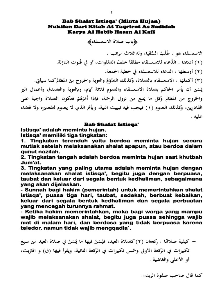 Bab Shalat Istisqa-Kitab at Taqrirot As Sadidah | PDF