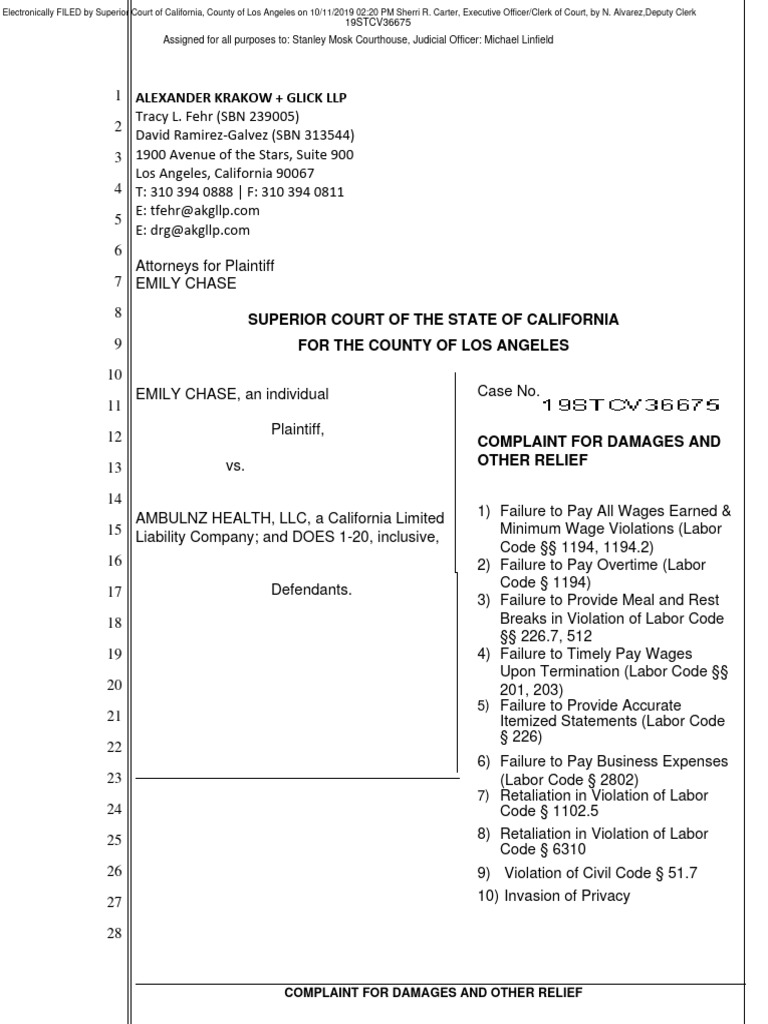 Chase v. Ambulnz - LA County - Case No. 19STCV36675 - Wrongful ... Chase v. Ambulnz - LA County - Case No. 19STCV36675 - Wrongful ...