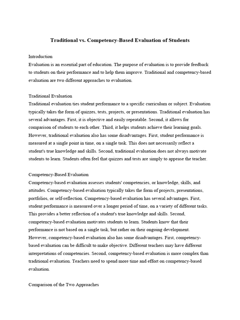 Traditional vs. Competency-Based Student Evaluation | PDF | Career & Growth