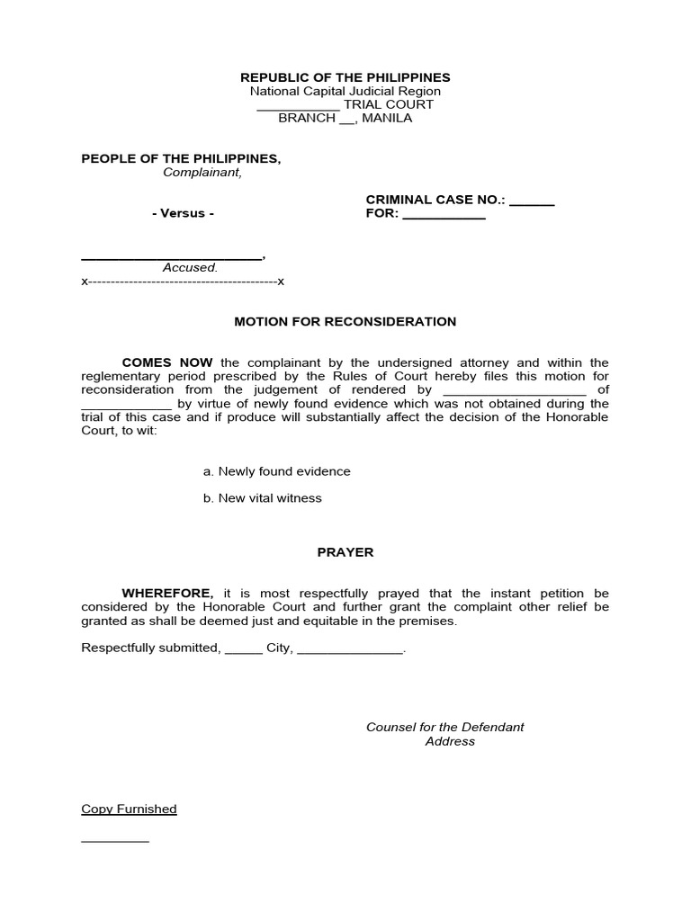 Motion for Reconsideration | PDF