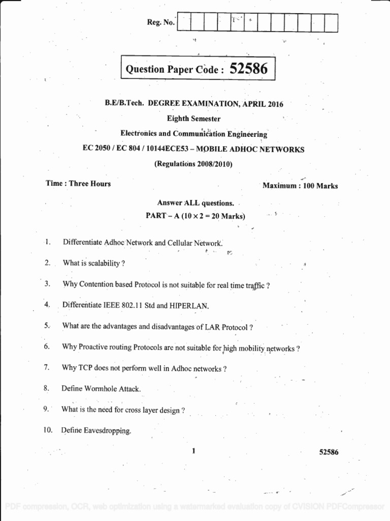 Mobile Adhoc Networks QP | PDF | Wireless Ad Hoc Network | Computer Network