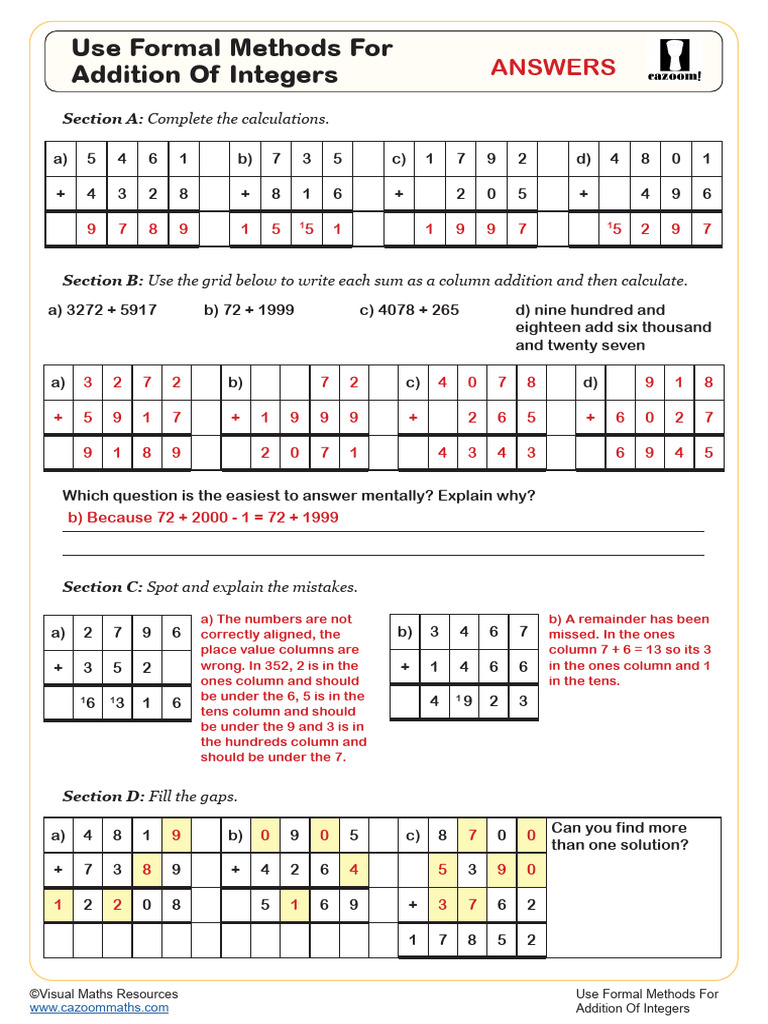 Cazoom Maths. Written Methods. Use Formal Methods For Addition of ... Cazoom Maths. Written Methods. Use Formal Methods For Addition of ...