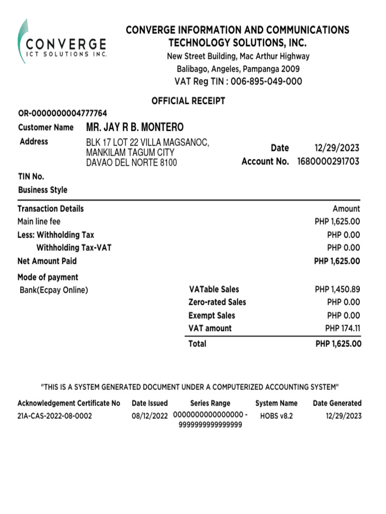 Montero Payment Receipt | PDF