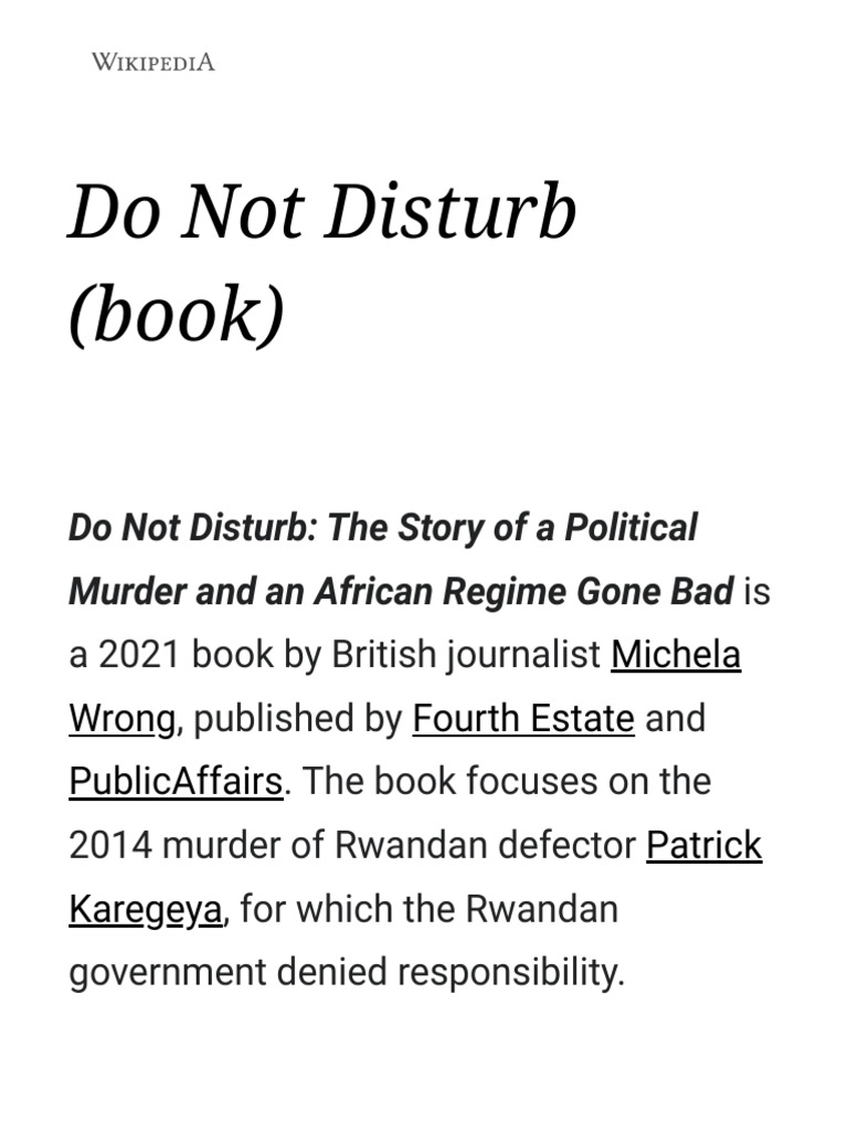Do Not Disturb (Book) - Wikipedia | PDF | Rwanda