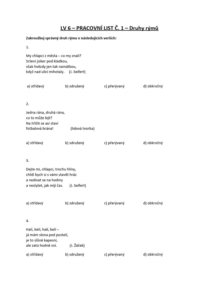 LV 6 - PL C. 1 - Druhy Rymu | PDF