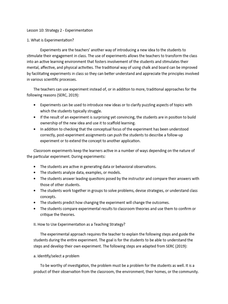 Lesson 10 | PDF | Experiment | Learning