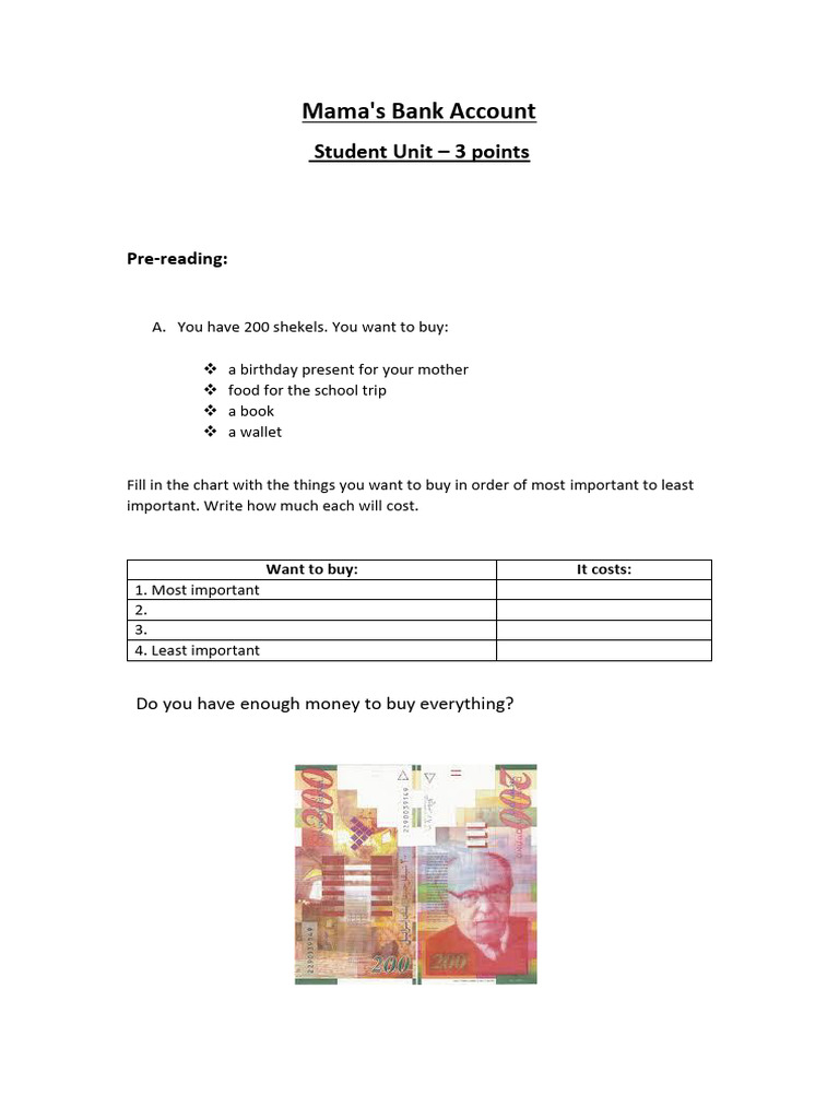 Mama and Her Bank Account Guide .PDF 3 Points | PDF