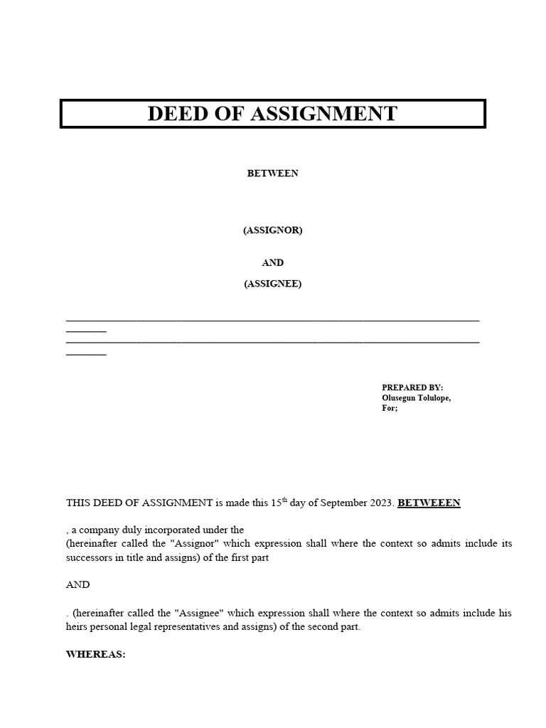 Template Deed of Assignment | PDF | Law | Home & Garden