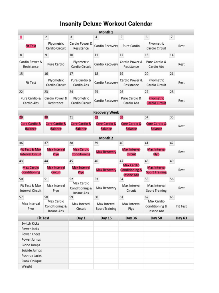 Insanity Workout Schedule Deluxe Modern | PDF | Weight | Weight Training