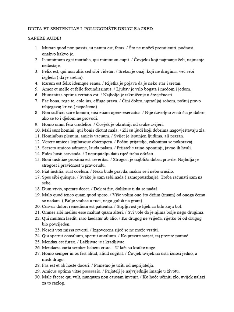 Dicta Et Sententiae 2023-24 II Razred | PDF