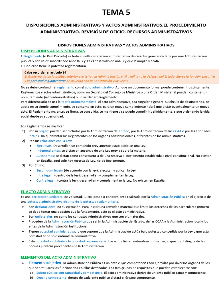 Tema 5. Disposiciones Administrativas y Actos Administrativos - El Procedimiento Administrativo ...
