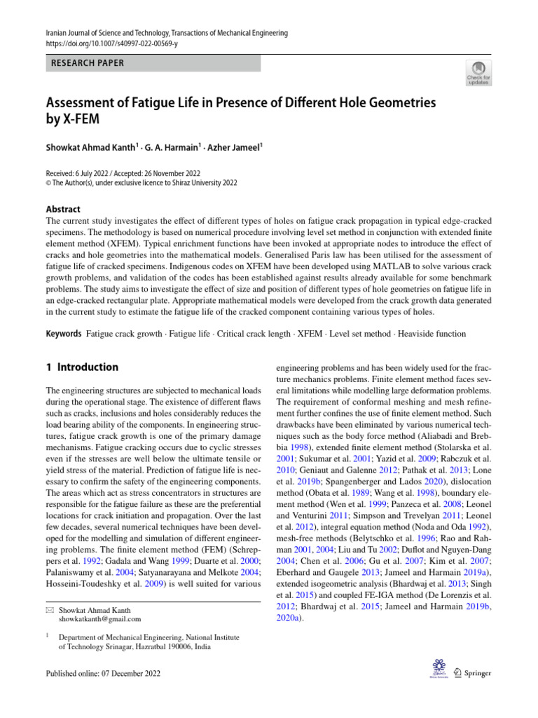 J28. Assessment of Fatigue Life in Presence of Different Hole ...