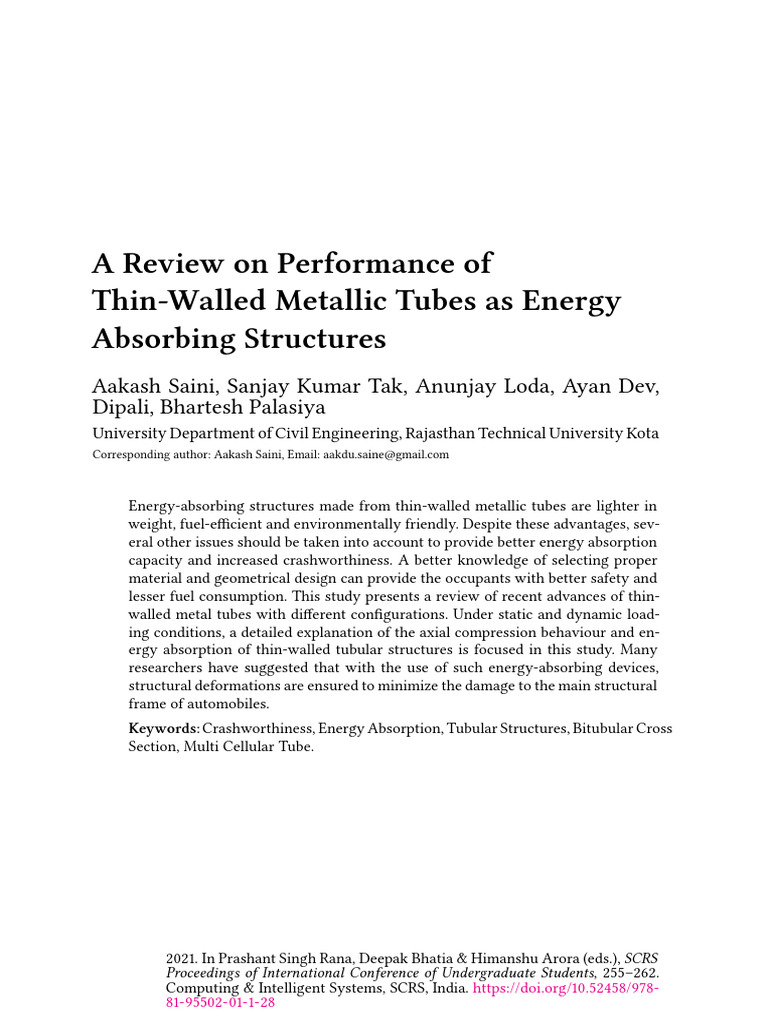 A Review On The Performance of Thin Walled Metallic Tubes As Energy ...
