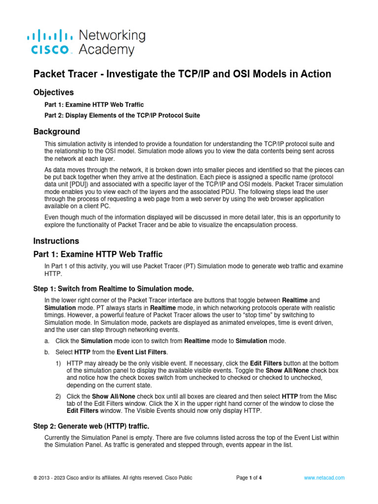 3.5.5 Packet Tracer - Investigate The TCP-IP and OSI Models in Action | PDF