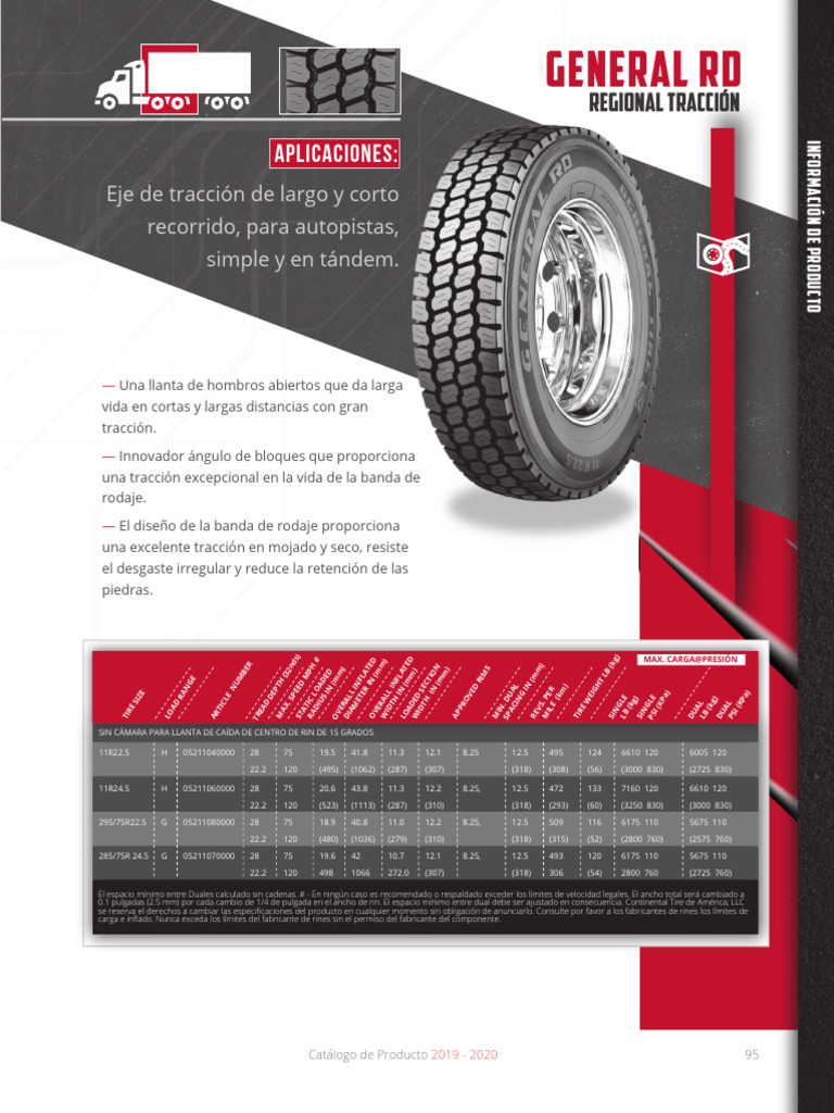Llanta General RD ficha técnica | PDF