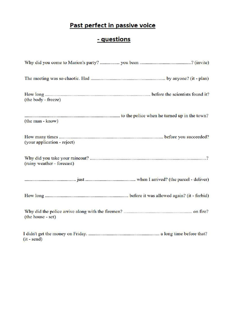 Past Perfect Passive Voice cz4 | PDF