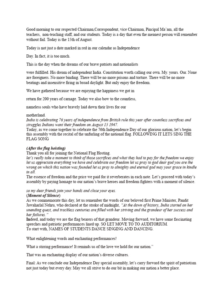 Independence Day Compering | PDF