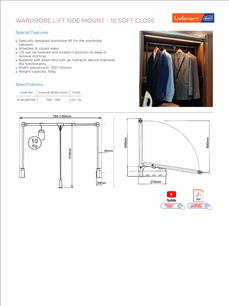 Wardrobe Lift Side Mount 10 Soft | PDF