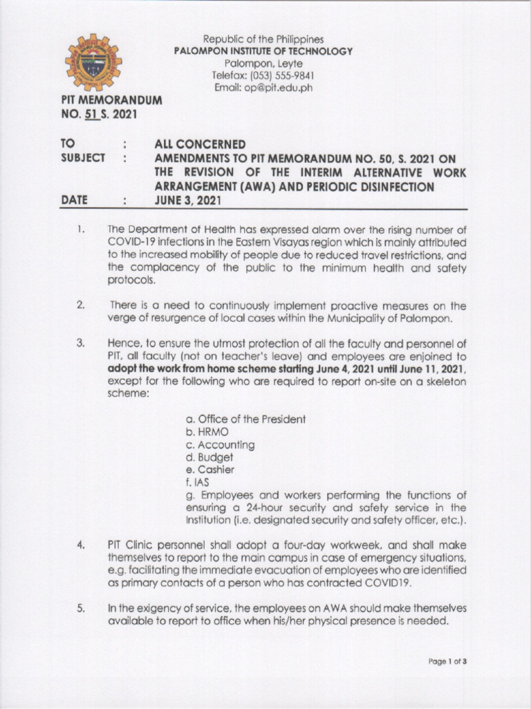 PIT MEMO NO. 51 S. 2021 AMENDMENTS TO PIT MEMO NO. 50 S. 2021 ...
